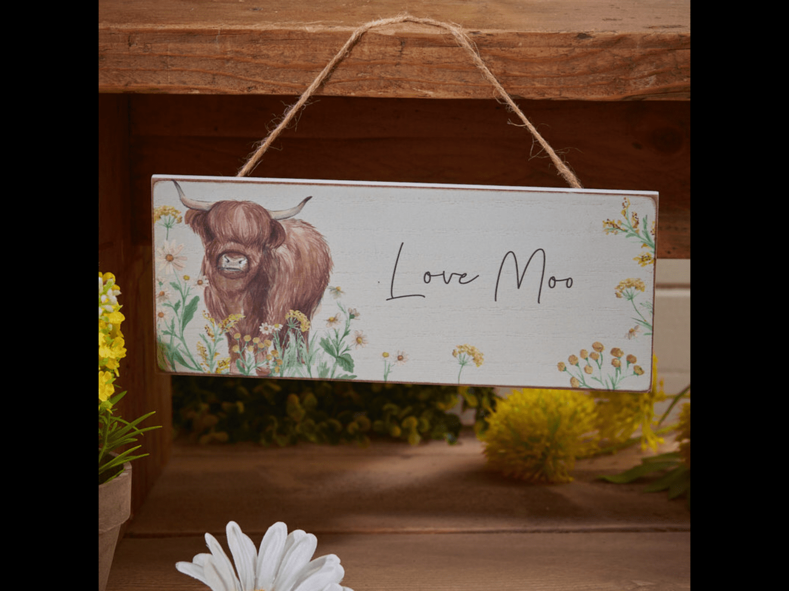 Highland Cow plaque hanger floral - Tinsel & Tartan